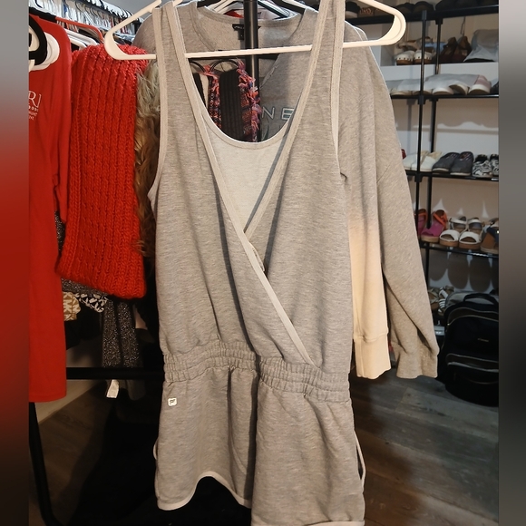 Fabletics | Pants & Jumpsuits | Fabletics Gray Jumpsuit With Open Back ...